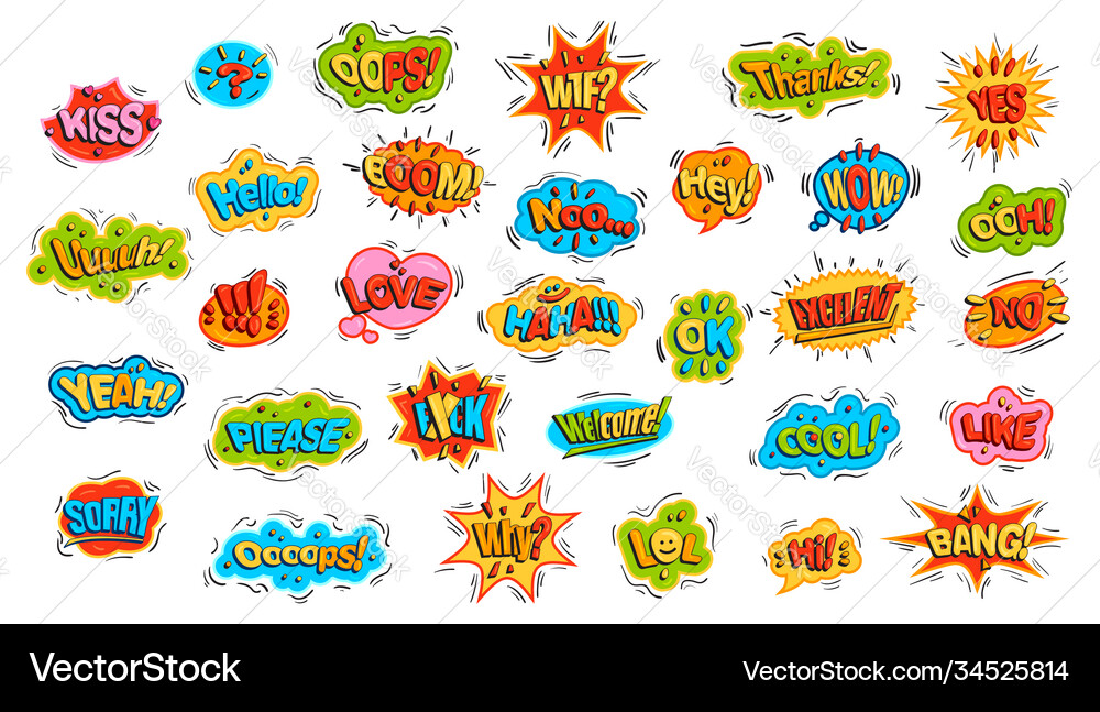 Comic style slogan stickers large set youth Vector Image
