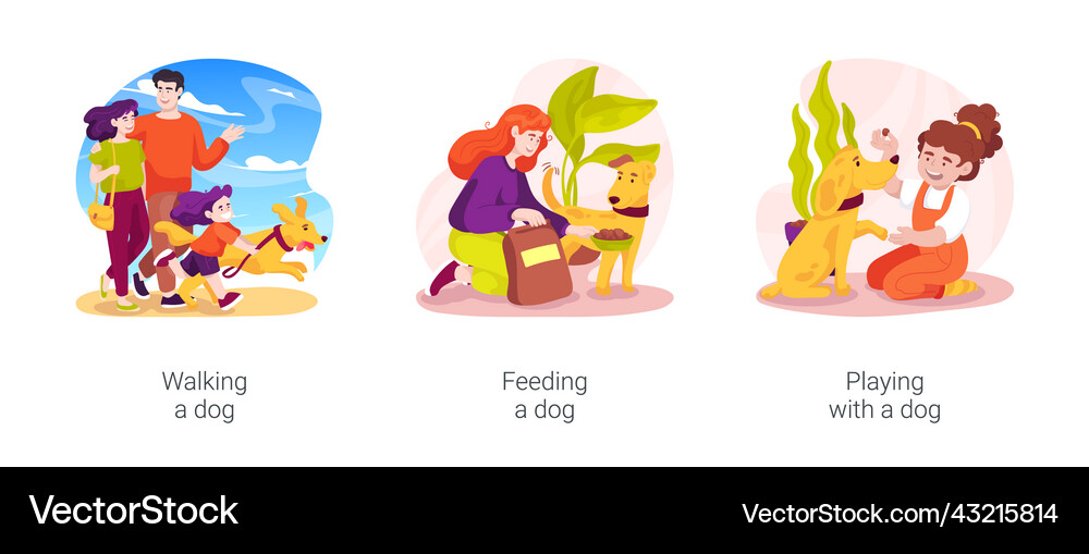 Dog owner routine isolated cartoon Royalty Free Vector Image
