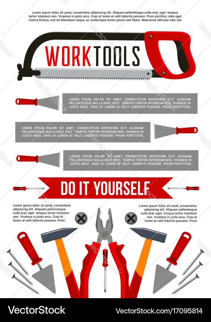 Poster of work tools or construction repair Vector Image