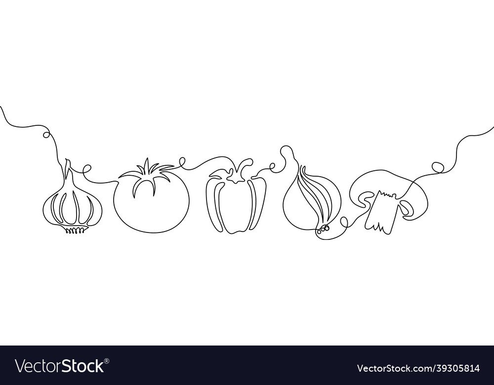 Vegetables one line set continuous drawing Vector Image