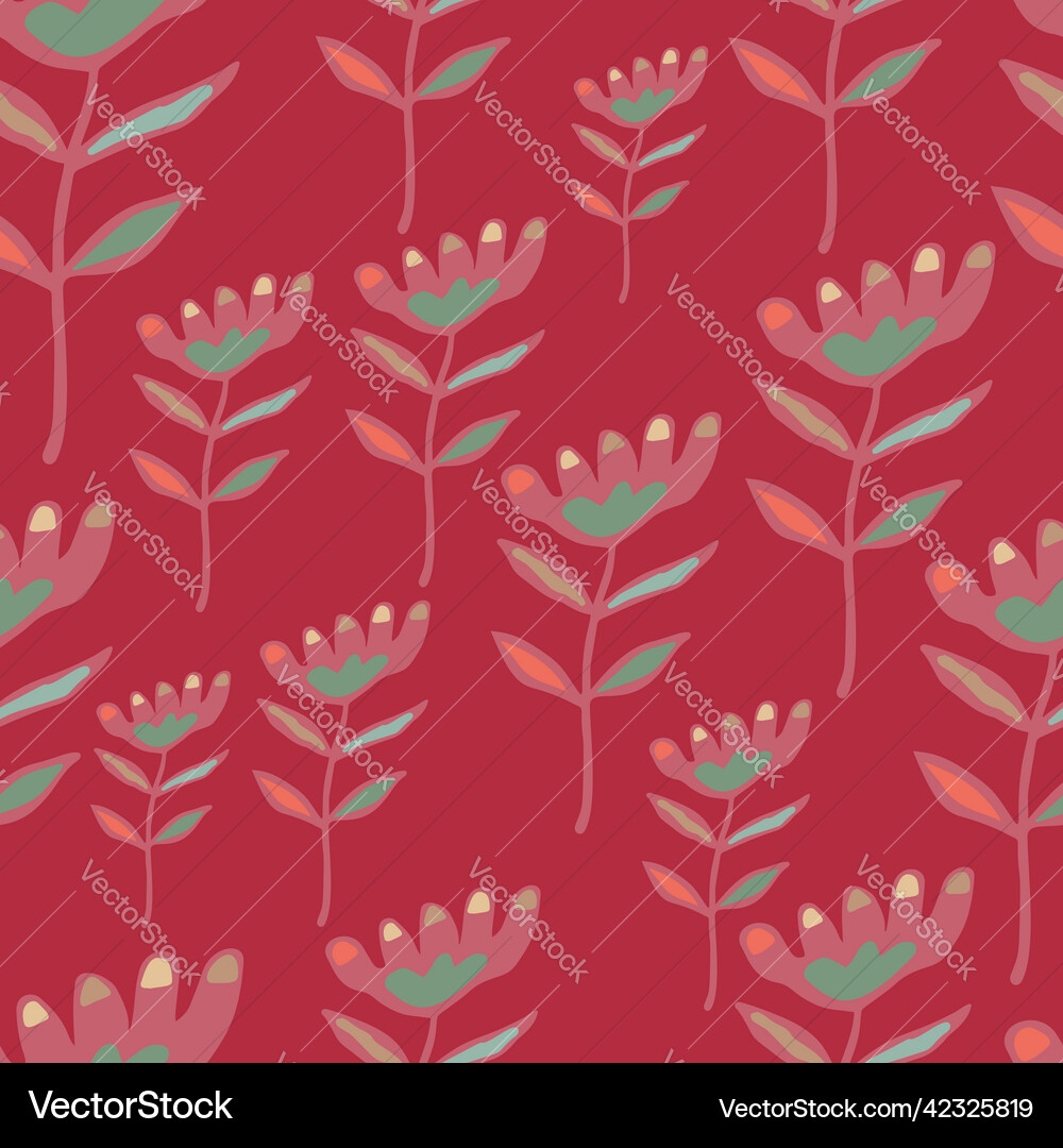 Doodle art floral seamless pattern folk flower Vector Image