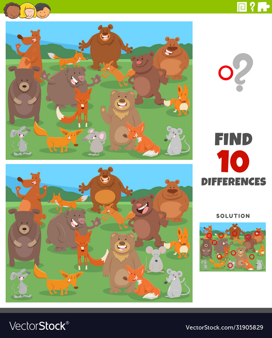 Differences educational task with cartoon wild Vector Image