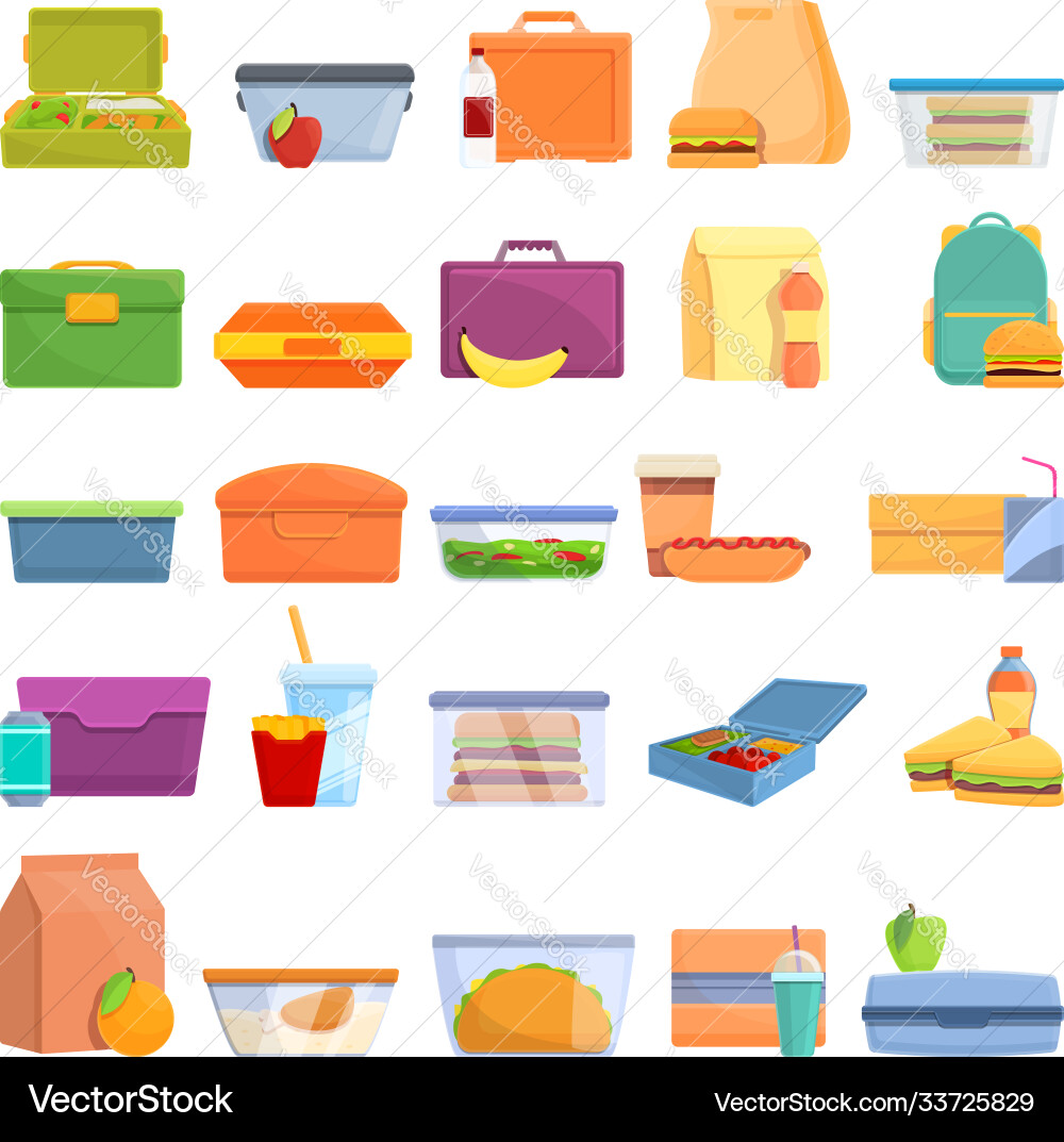 Lunch icons set cartoon style Royalty Free Vector Image