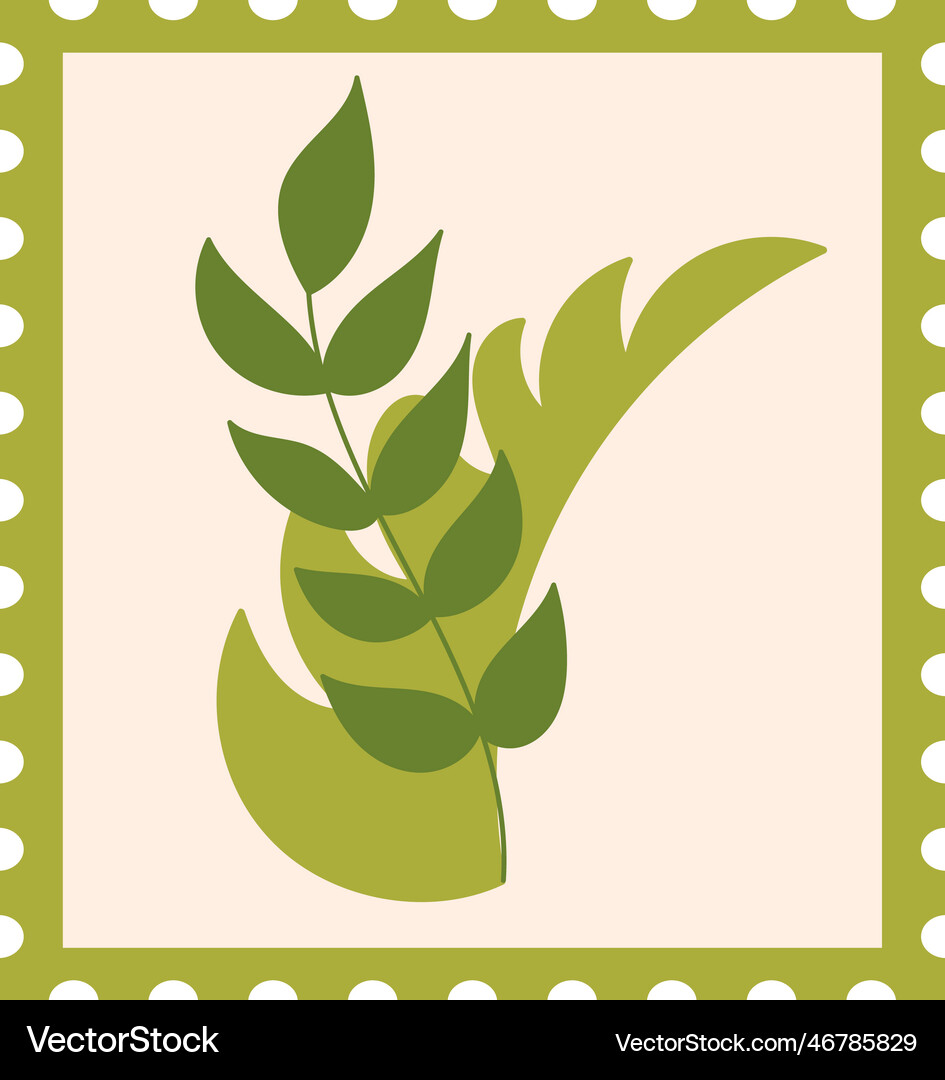 Postage stamp with leaves Royalty Free Vector Image