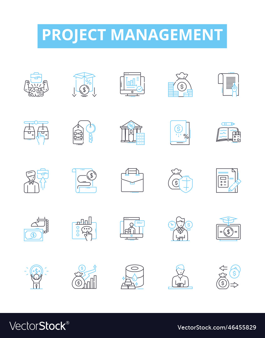 Project Management Line Icons Set Planning Vector Image