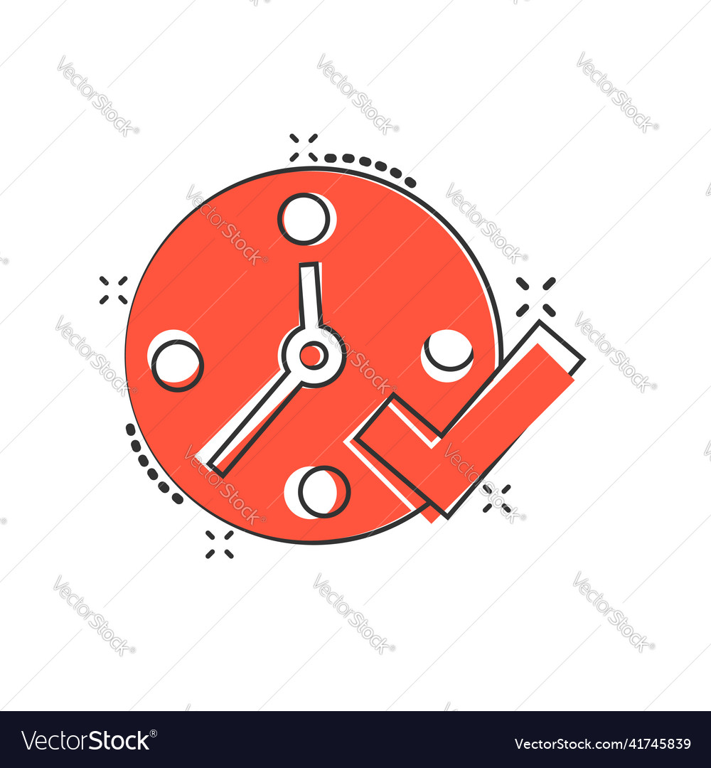 Clock Check Mark Icon In Comic Style Timer Vector Image