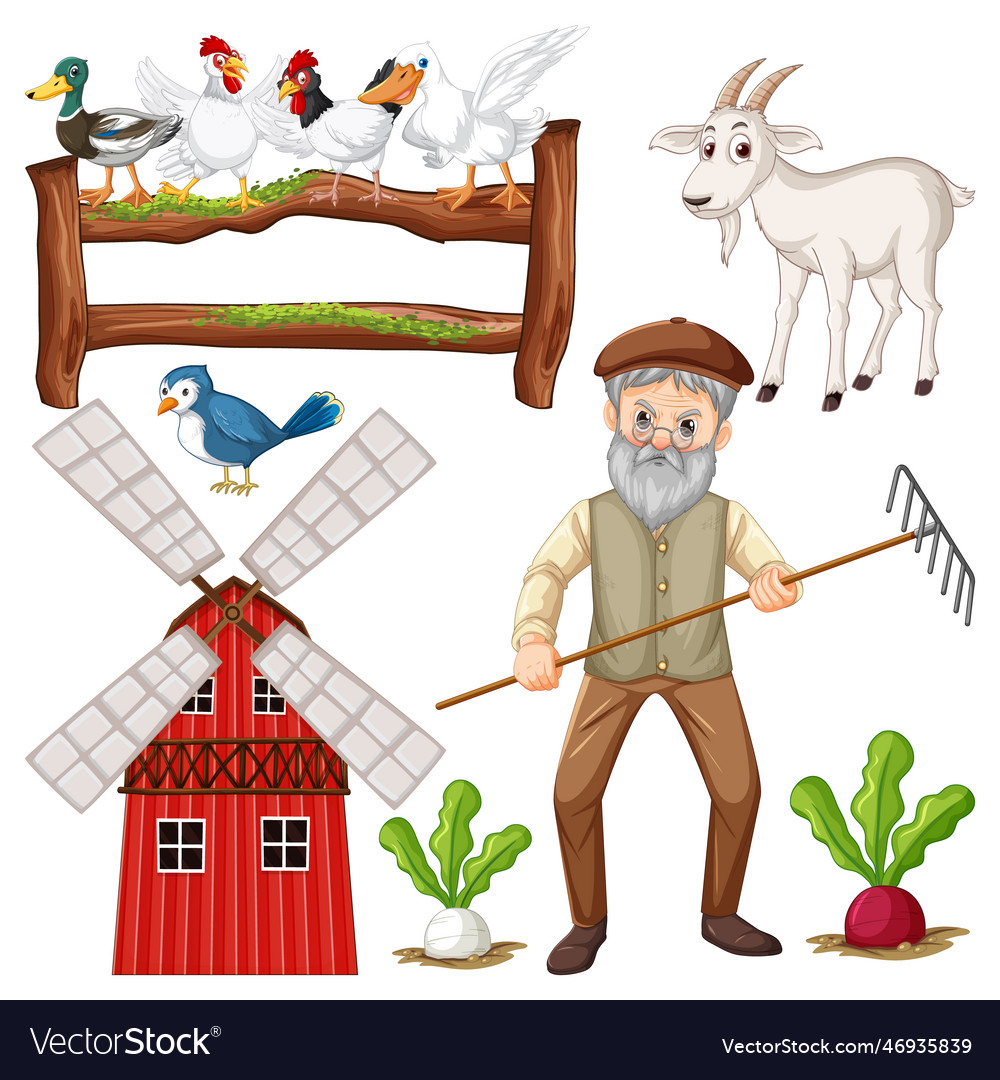 Farm objects and elements set Royalty Free Vector Image