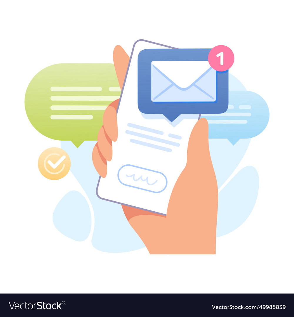 Hand hold mobile smartphone with mail letter Vector Image Hand hold mobile smartphone with mail letter Vector Image