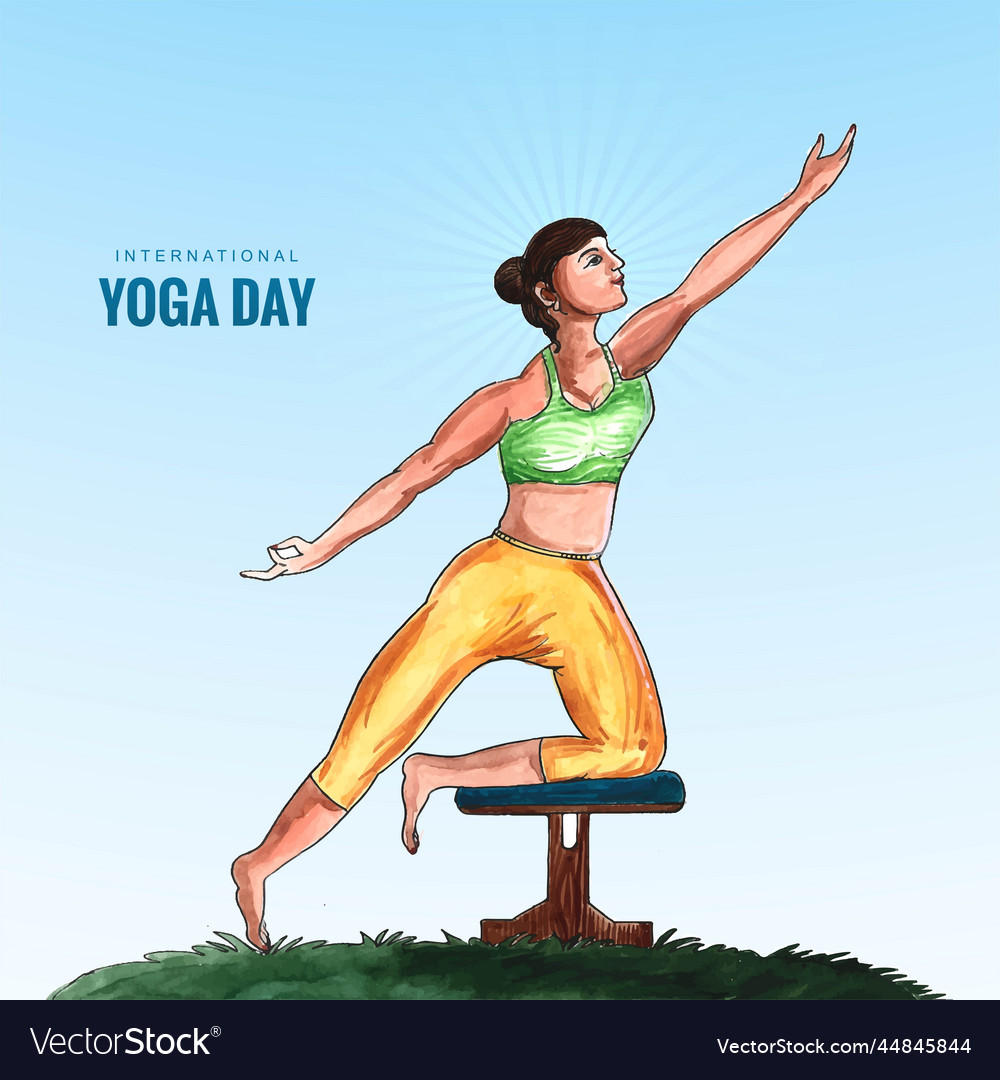 International yoga day with woman doing yoga pose Vector Image