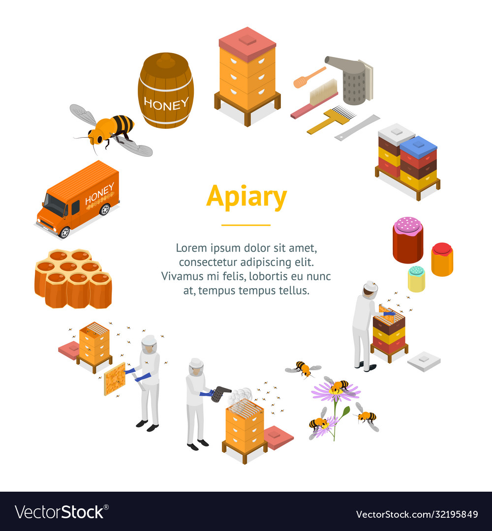 Apiary concept banner card circle 3d isometric Vector Image Apiary concept banner card circle 3d isometric Vector Image