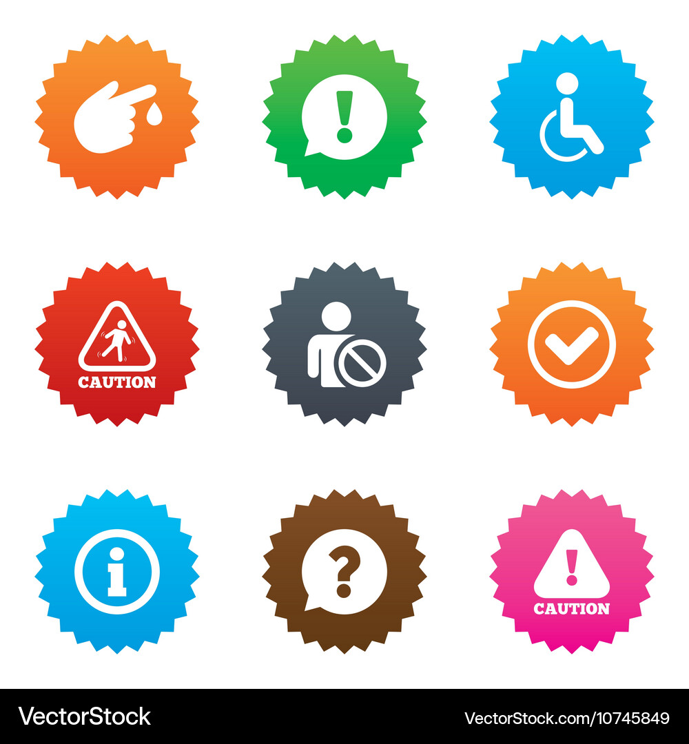 Caution and attention icons information signs Vector Image