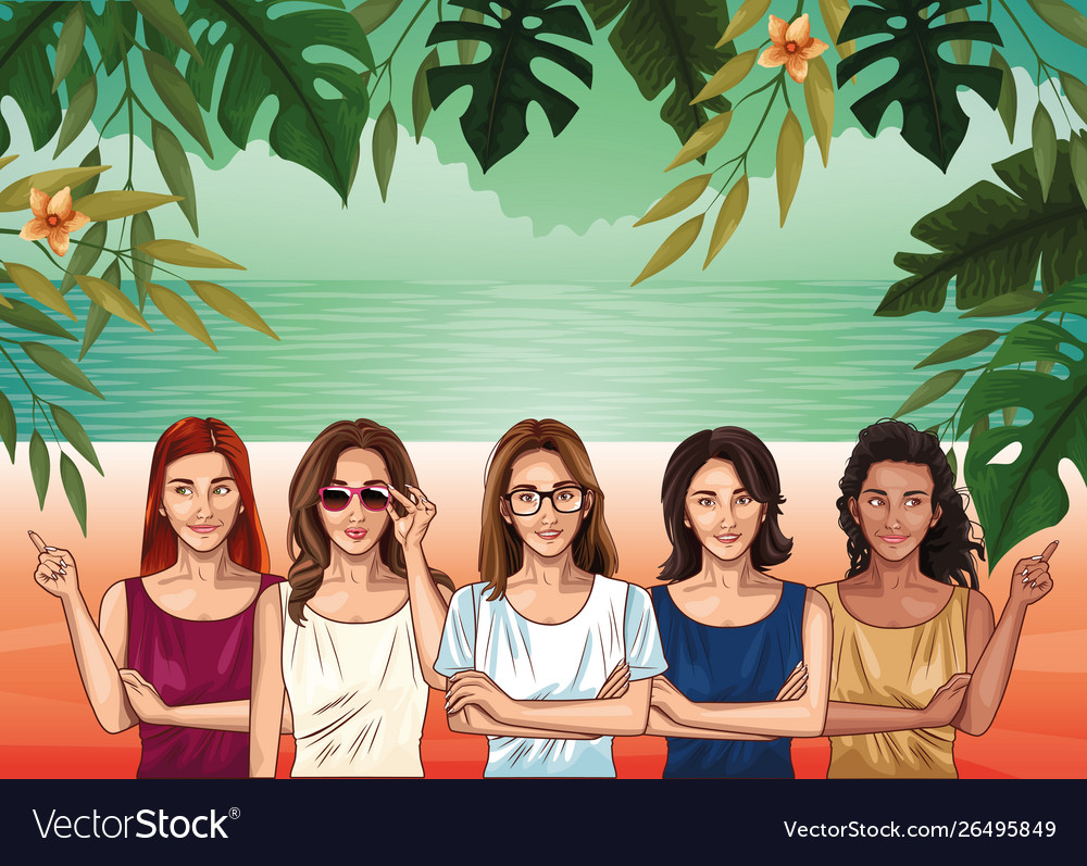 Pop Art Beautiful Women Smiling Cartoons Vector Image