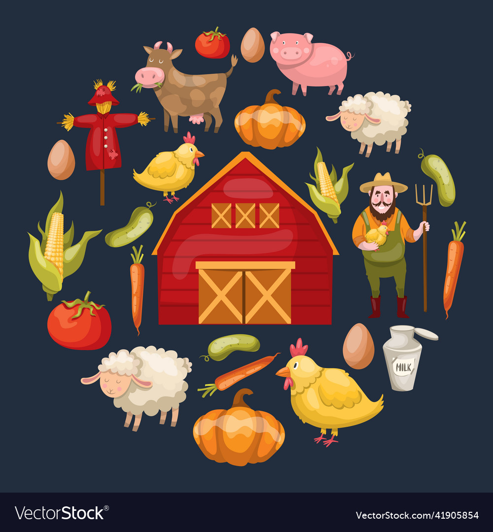 Farming elements round composition Royalty Free Vector Image