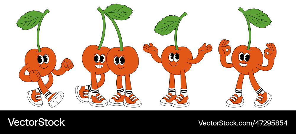 Fruit retro funky cartoon characters comic mascot Vector Image