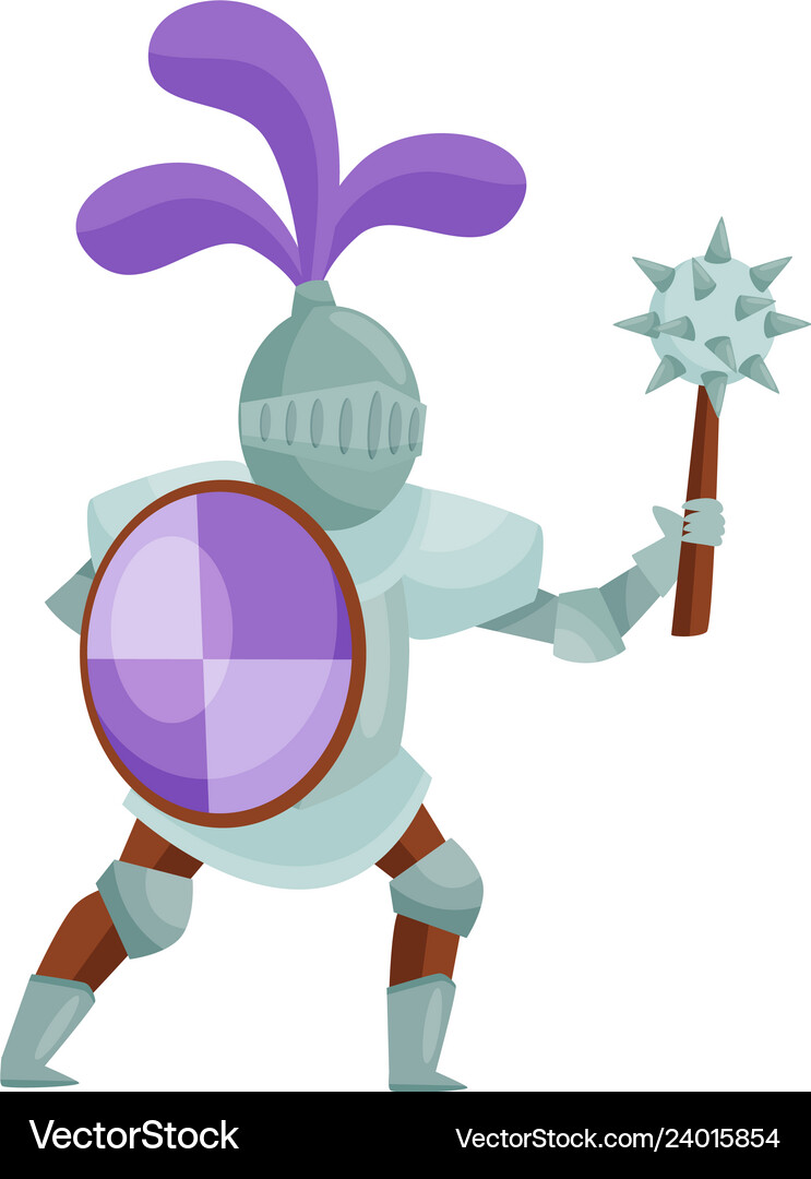 Knight with mace and shield in fighting pose Vector Image