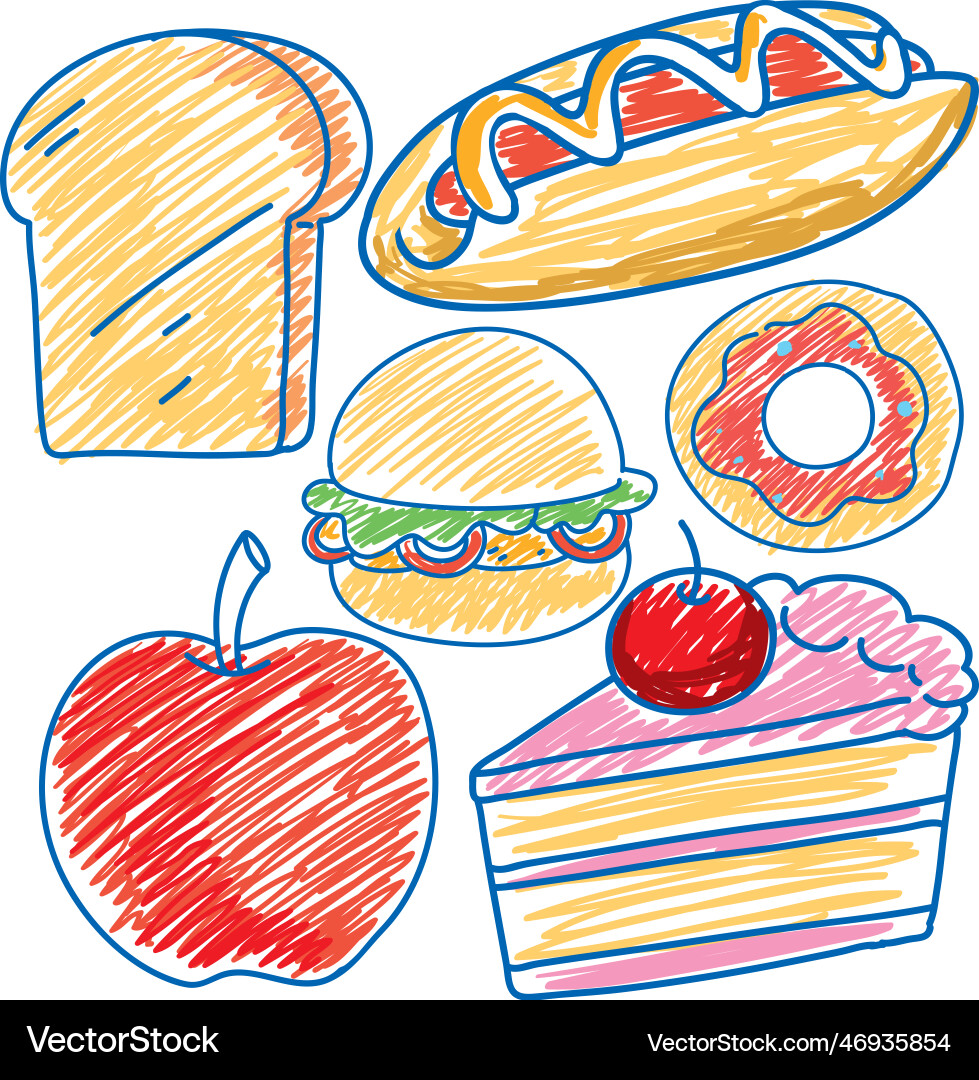 Set of food scribble style Royalty Free Vector Image