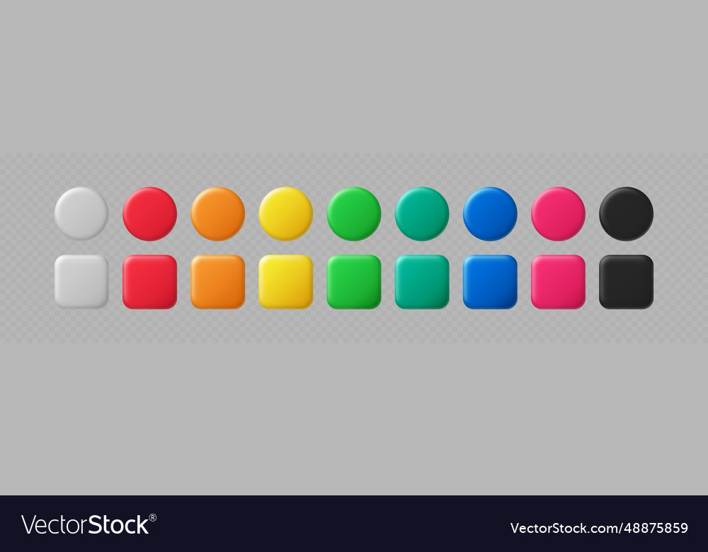3d color button square and circle glossy colorful Vector Image