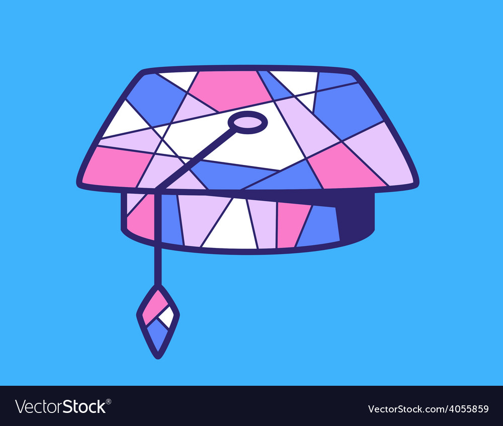 Pink and white graduation cap on blue bac Vector Image