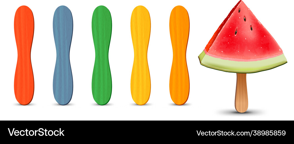 Set realistic popsicle sticks watermelon piece Vector Image