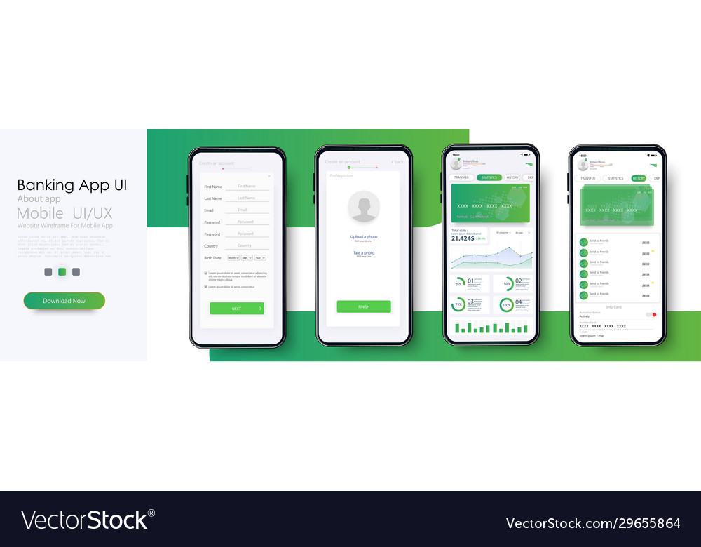 Banking app ui ux kit for responsive mobile Vector Image Banking app ui ux kit for responsive mobile Vector Image