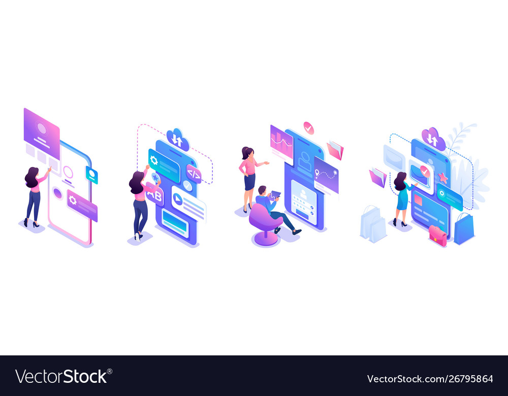 Isometric sets concepts for use mobile Royalty Free Vector