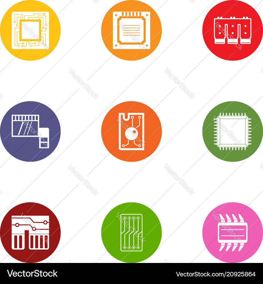 Soldering the chip icons set flat style Royalty Free Vector