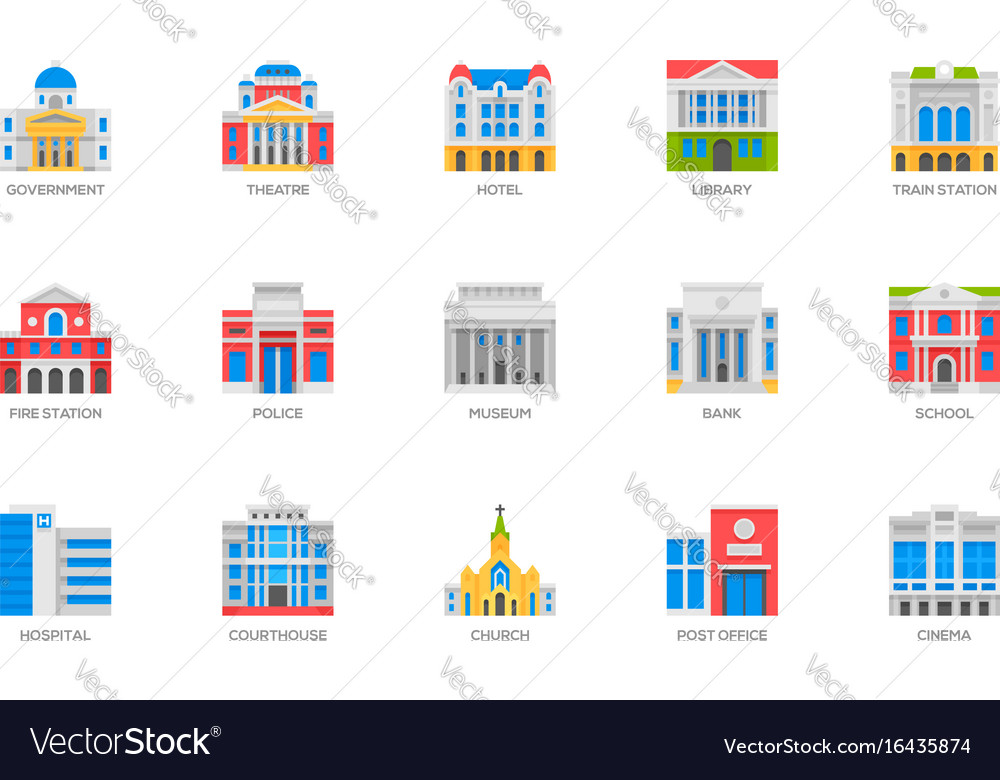Buildings architecture flat icons Royalty Free Vector Image