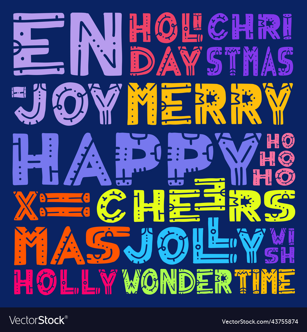 Merry Christmas Lettering Design Set Hand Draw Vector Image