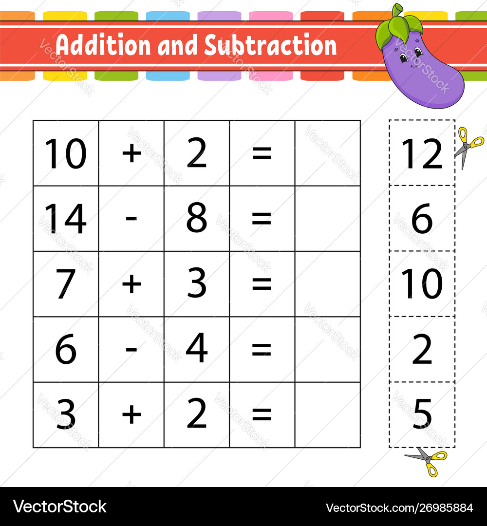 Addition and subtraction task for kids education Vector Image