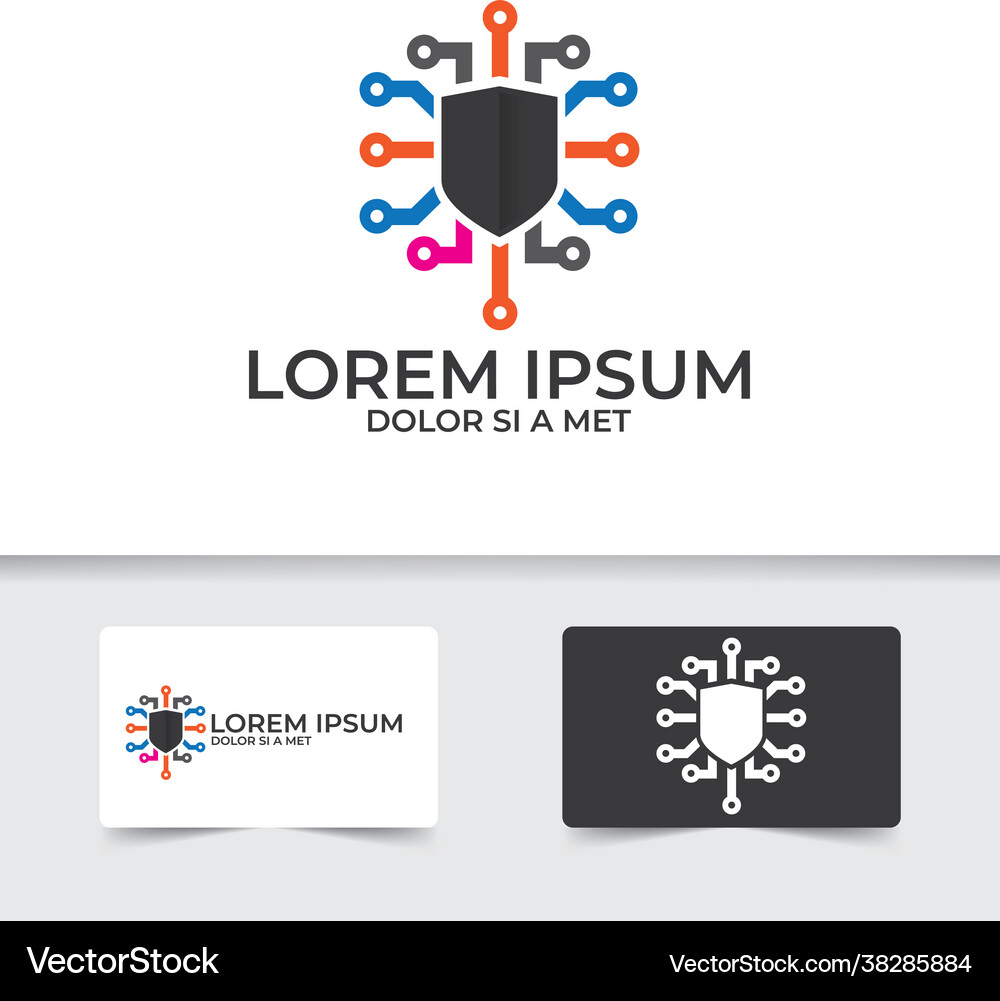 Cyber security logo with shield and circuit board Vector Image