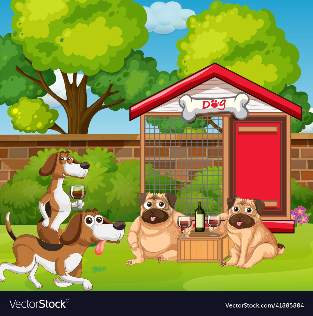 Many dogs playing in the park Royalty Free Vector Image