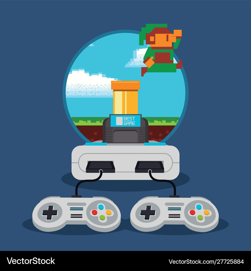 Video game pixelated console and controls Vector Image