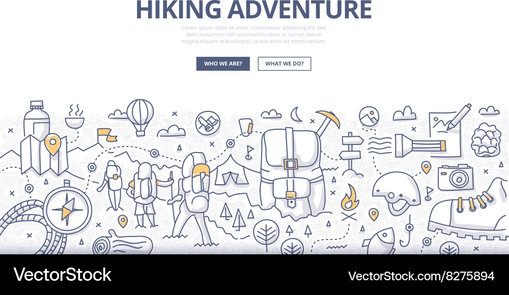 Hiking adventure doodle concept Royalty Free Vector Image