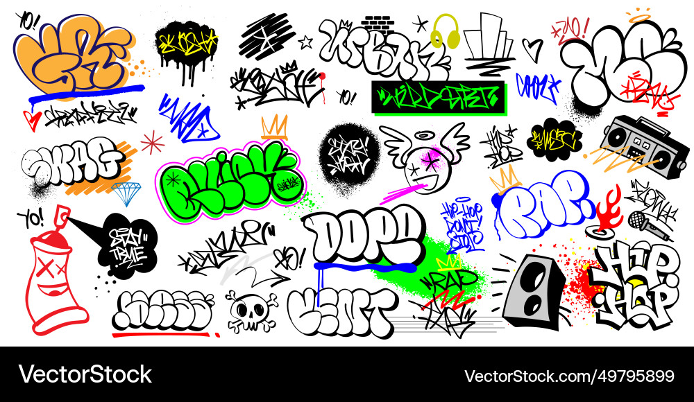 Graffiti street art lettering set rap Royalty Free Vector