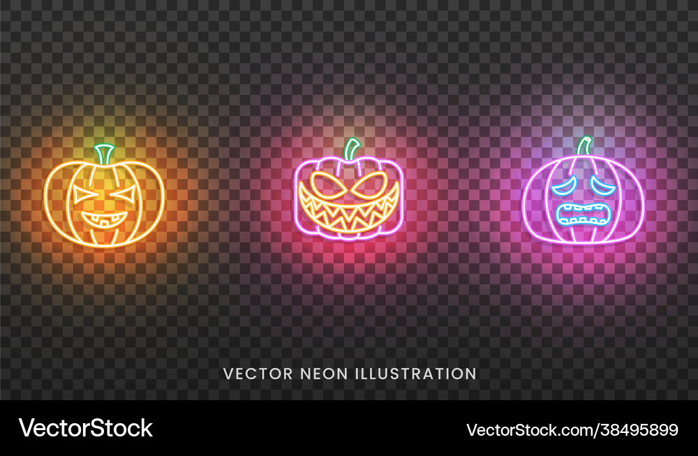 Halloween pumpkin neon sign set bright Royalty Free Vector