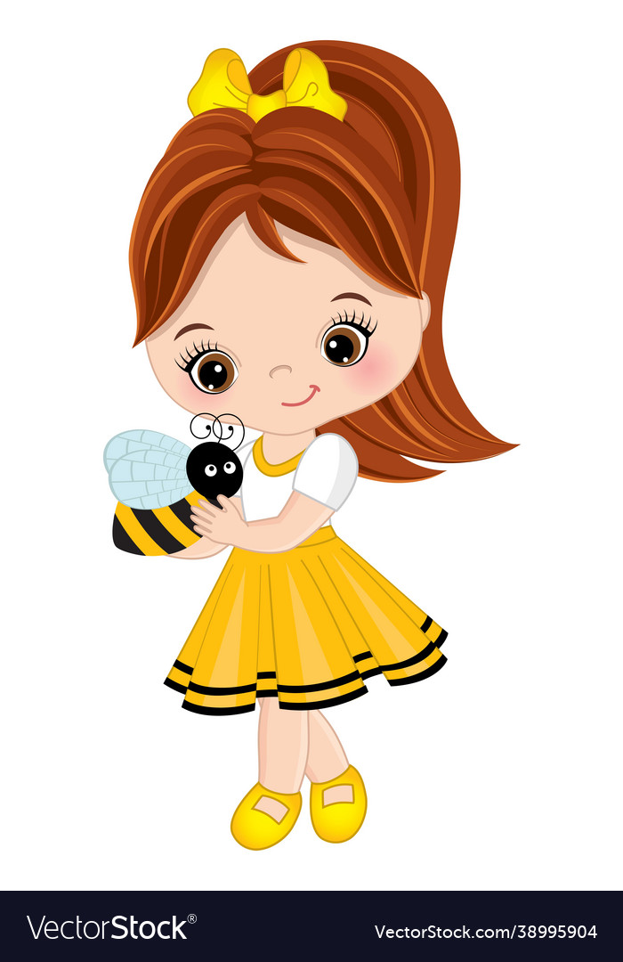 Cute little girl holding bee girl with bee Vector Image