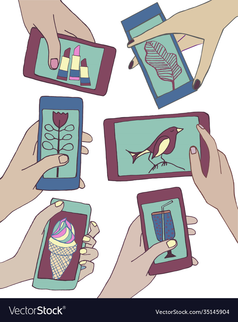 Set hands holding smartphones with various Vector Image