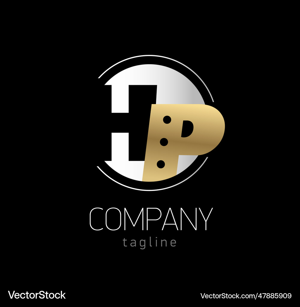 Initial letter hp in silver circlegold and black Vector Image