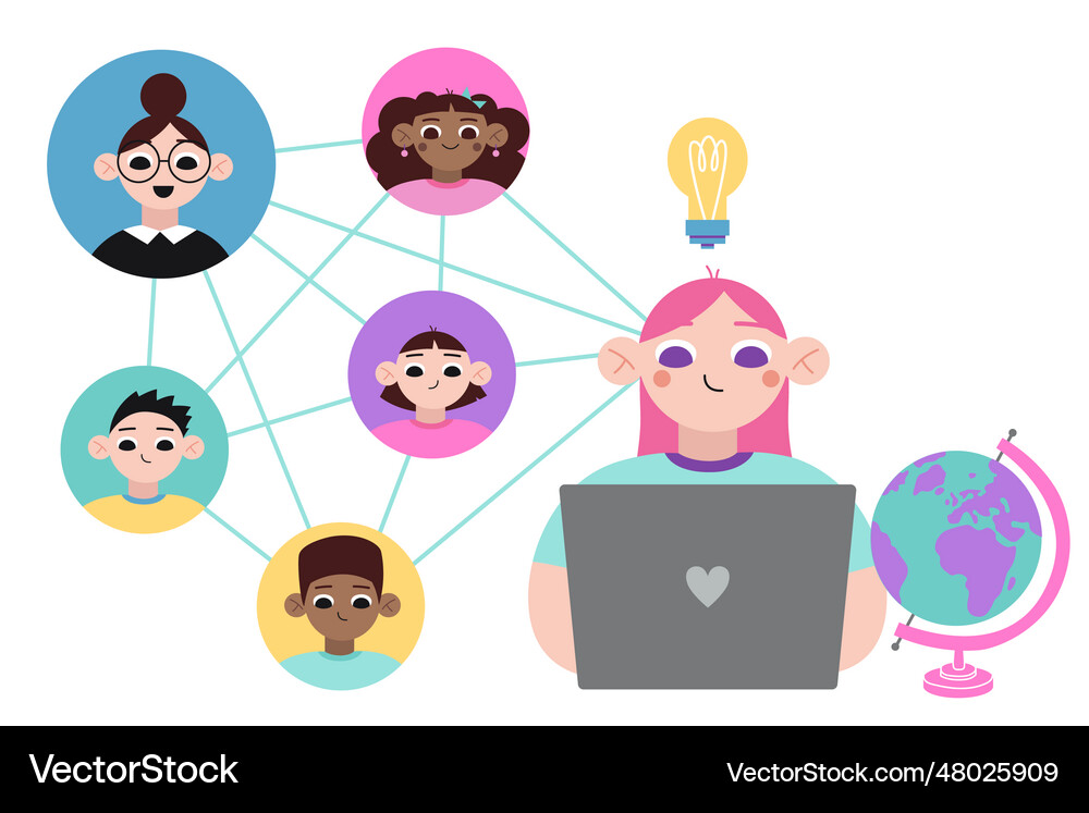 Teenage girl using laptop computer to study Vector Image