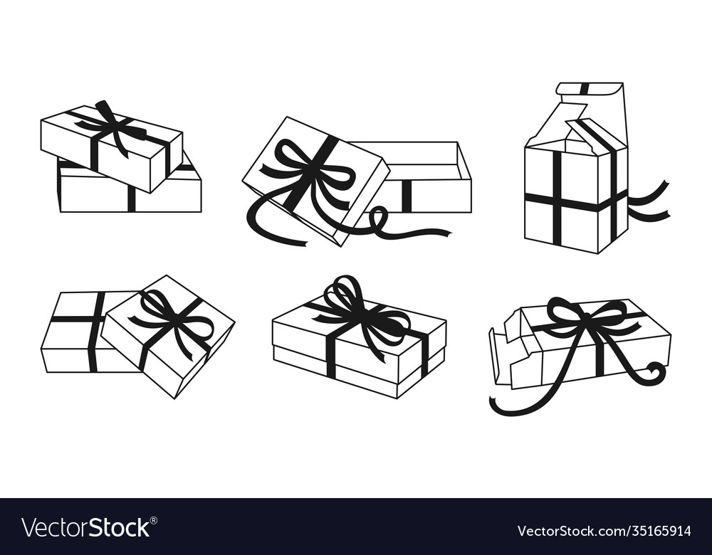 Gift box ribbon bows black tape line set Vector Image