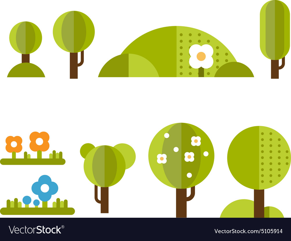 Trendy and beautiful set of flat forest elements Vector Image