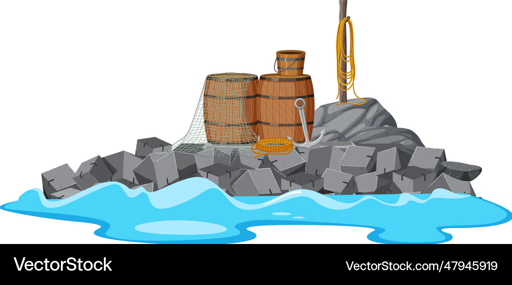 Boating tools on the isolated rock stone island Vector Image