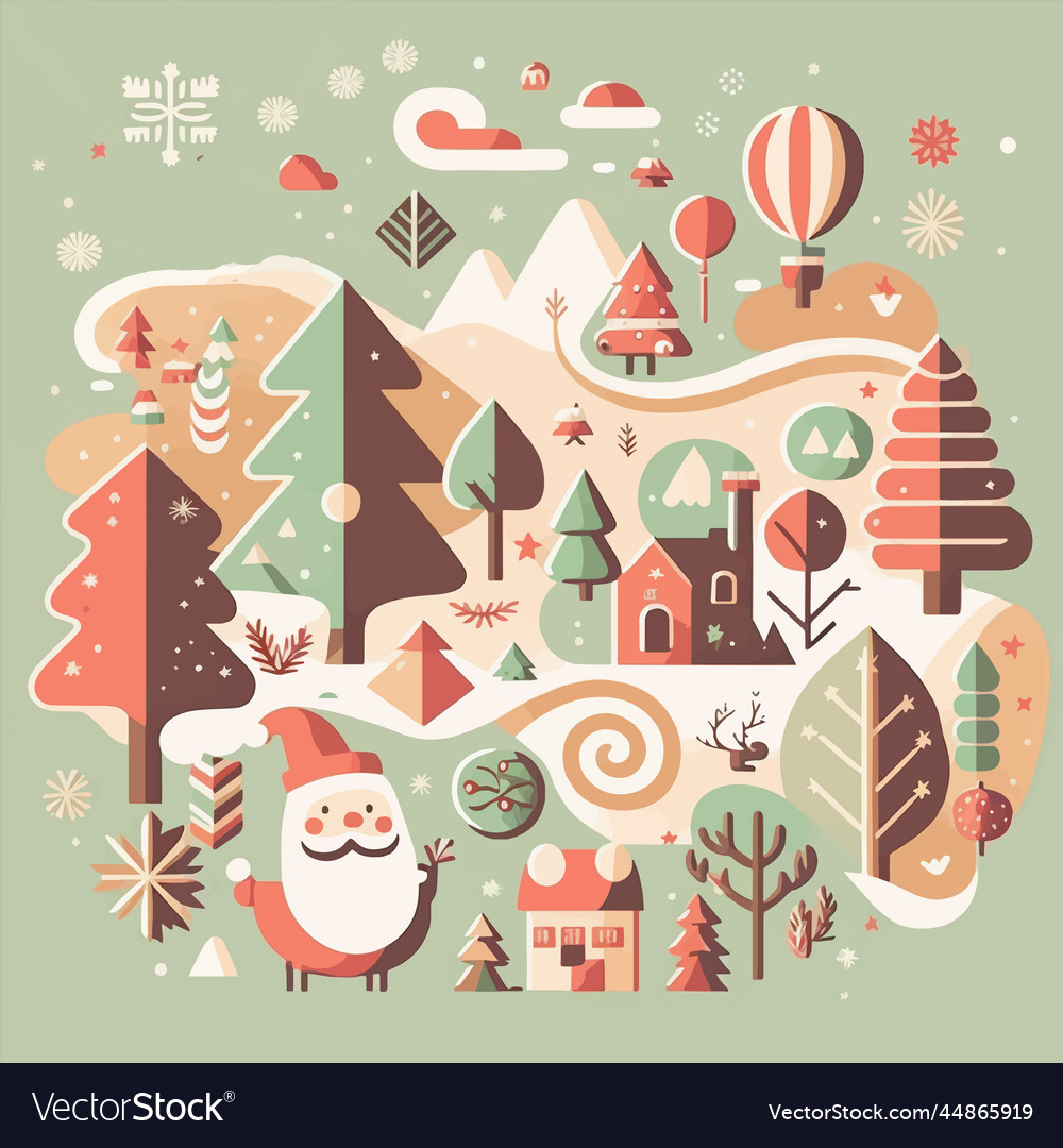 Winter christmas tree background in flat color Vector Image