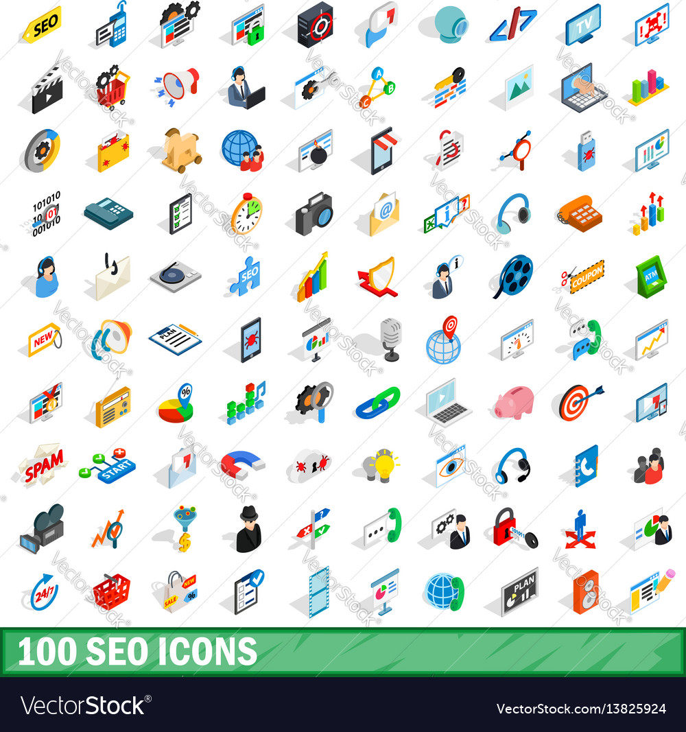 100 seo icons set isometric 3d style Royalty Free Vector 100 seo icons set isometric 3d style Royalty Free Vector