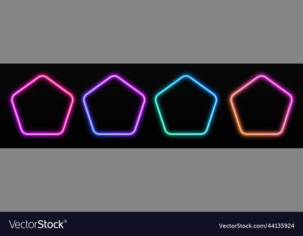 Gradient neon pentagon frames set glowing borders Vector Image