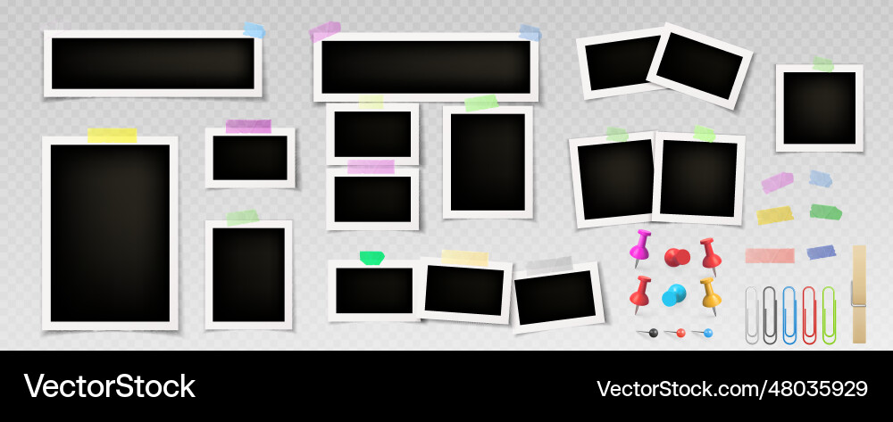 Photo frame collage with push pin and tape Vector Image