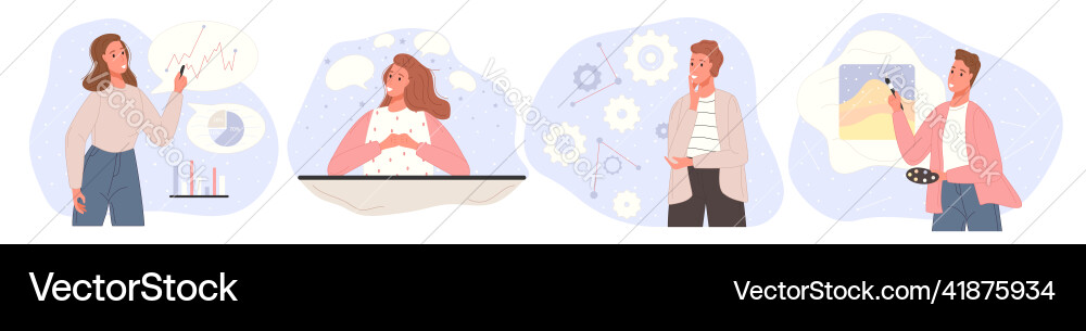 Character in process with mental mindset types Vector Image