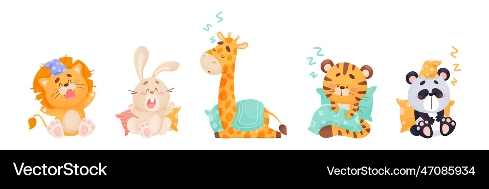 Cute sleepy animals yawning and sleeping Vector Image