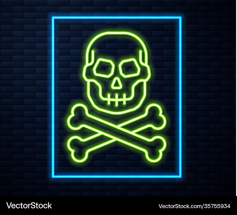 Glowing neon line skull on crossbones icon Vector Image