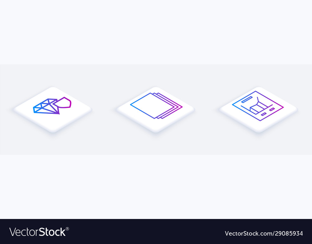 Set Isometric Line Diamond With Shield Clean Vector Image 